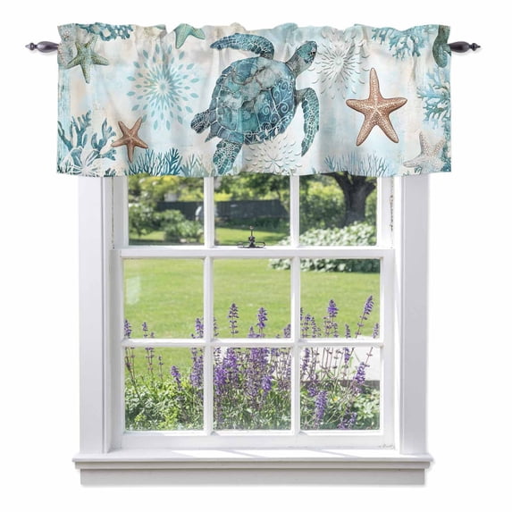 Blue Ocean Valances for Windows, Sea Turtle Rod Pocket Short Window ...