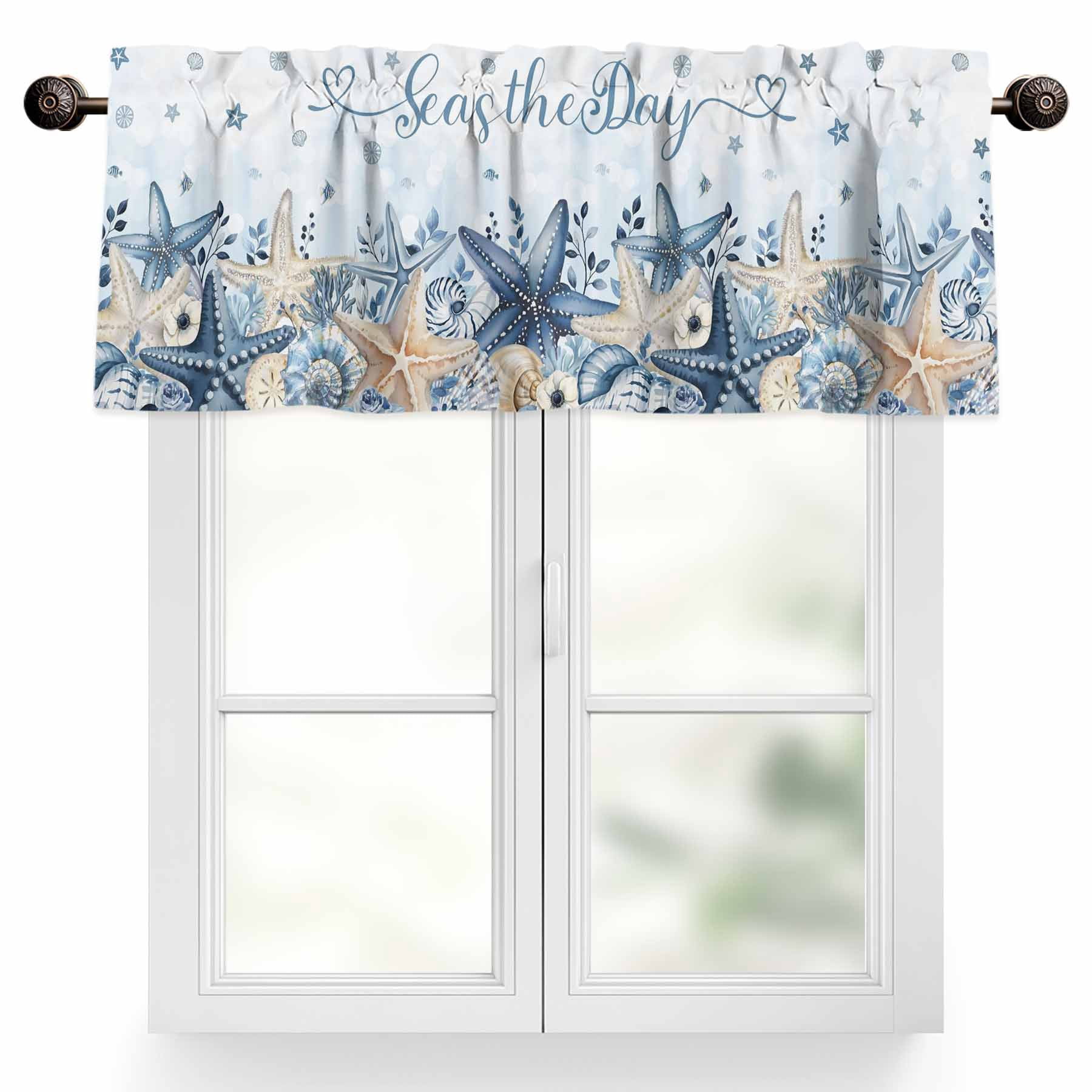Blue Ocean Valances for Windows Seas The Day Eucalyptus Leaf Starfish ...