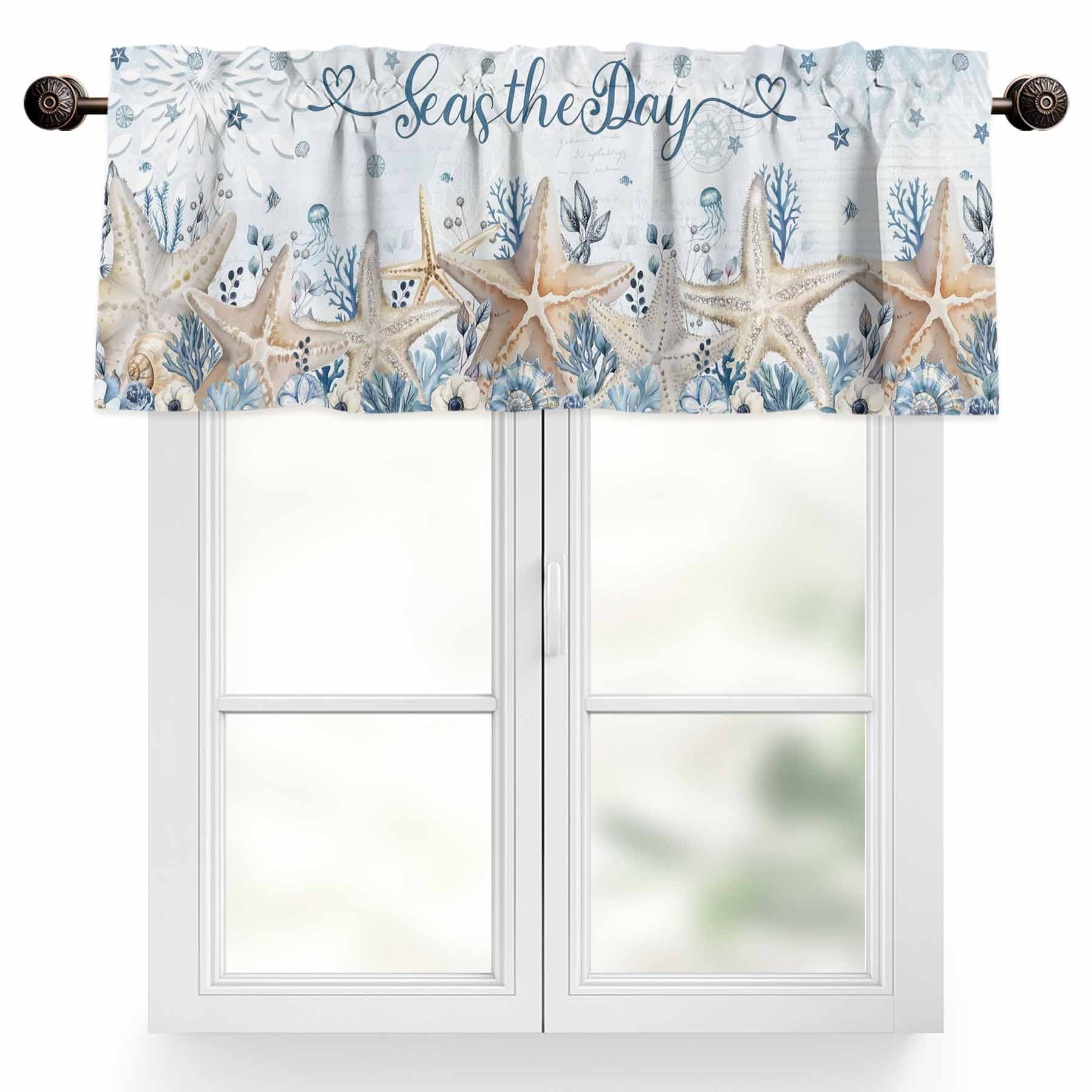 Blue Ocean Valances for Windows Seas The Day Floral Jellyfish Starfish ...