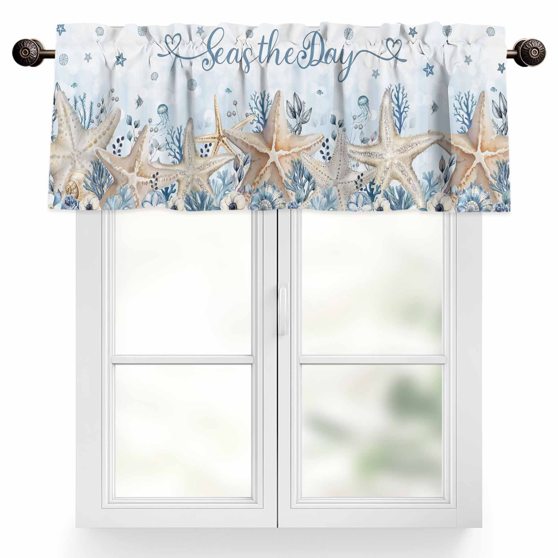 Blue Ocean Valances for Windows Seas The Day Floral Jellyfish Starfish ...