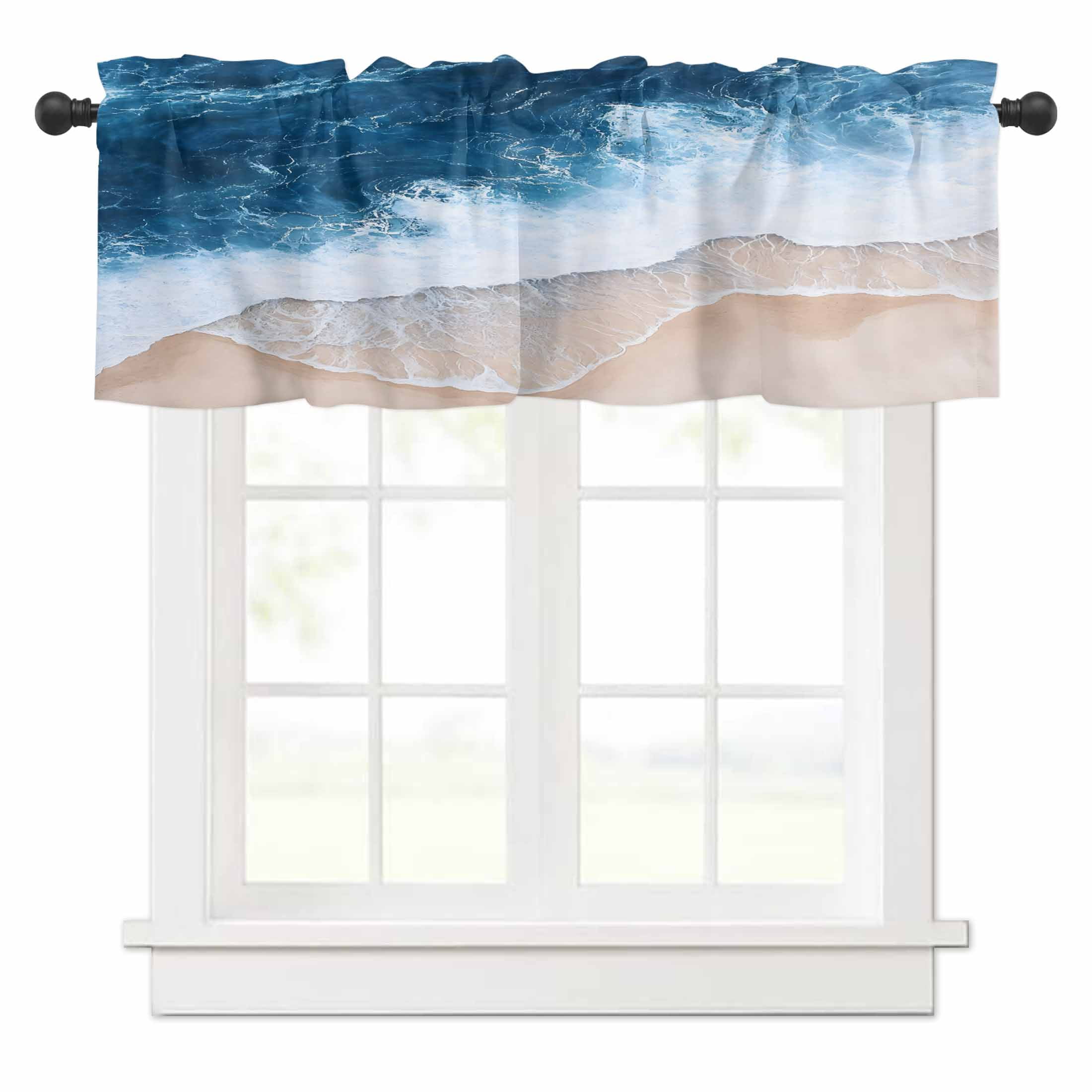 Blue Ocean Valances for Windows Wave Beach Abstract Seaside Scenery ...