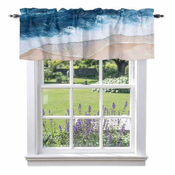 Blue Ocean Valances for Windows, Wave Beach Abstract Seaside Scenery ...