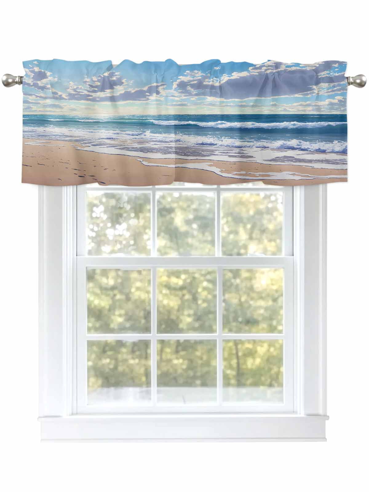Blue Ocean Valances for Windows Waves Beach Cloudy Sky Nature Seaside ...