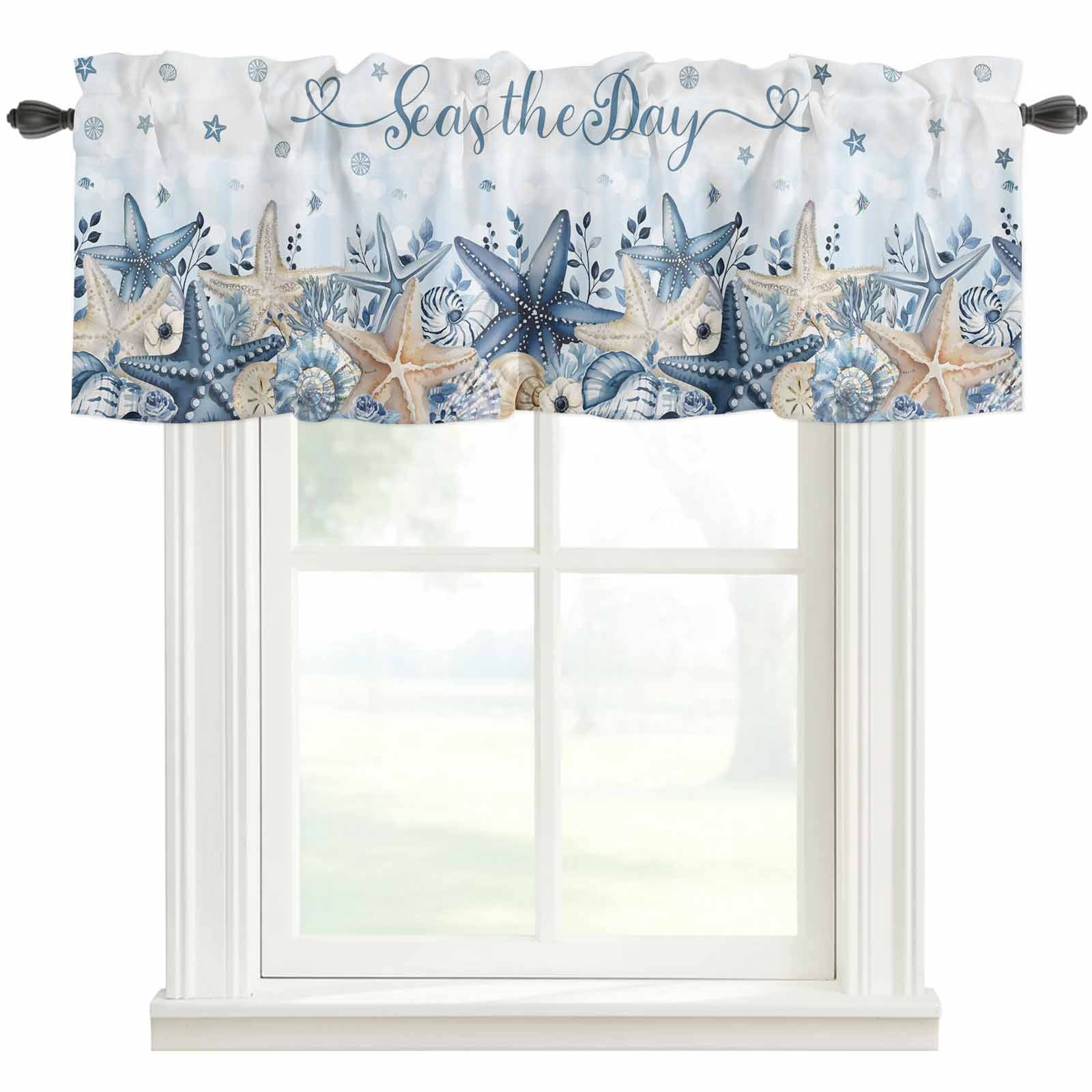 Blue Ocean Valances for Windows Seas The Day Rod Pocket Curtain Valance ...