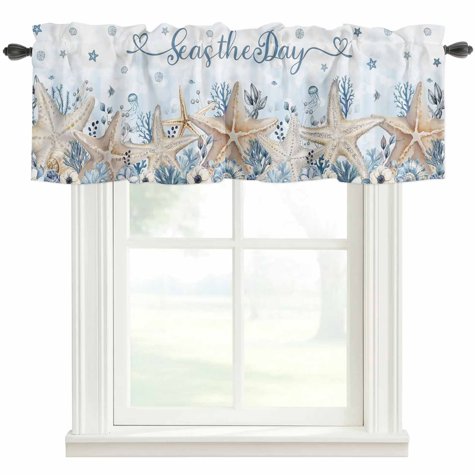 Blue Ocean Valances for Windows Seas The Day Rod Pocket Curtain Valance ...