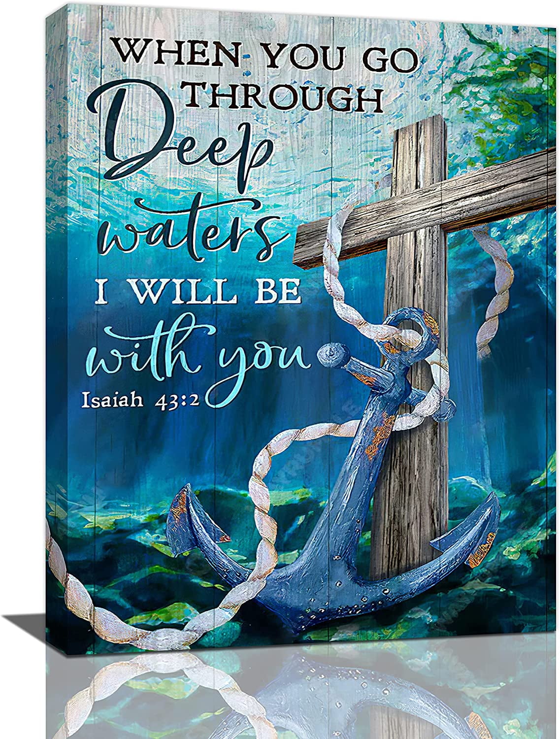 Blue Ocean Wall Art, Christian Anchor Decor, Nautical Pictures, Bible ...