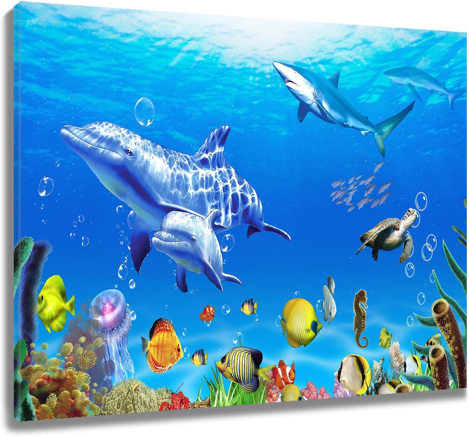Blue Ocean Wall Art for Living Room,Dolphin Sea Turtle and Tropical ...