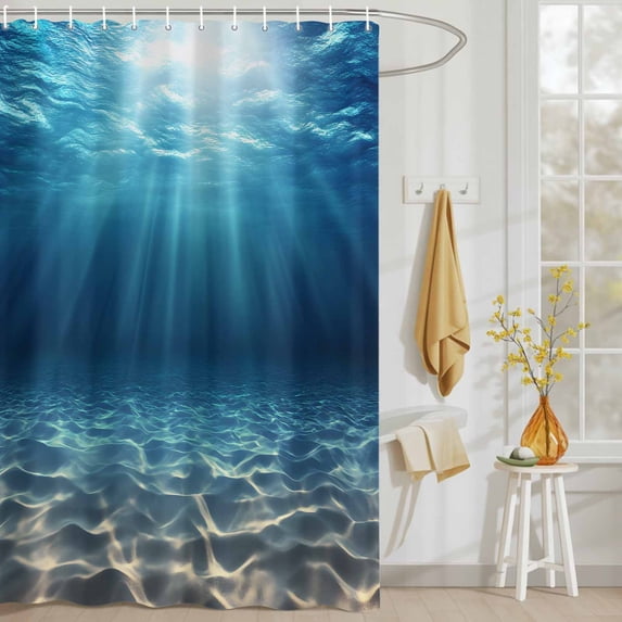 Blue Ocean Water Ripples Shower Curtain Set, Waterproof Shower Curtains ...