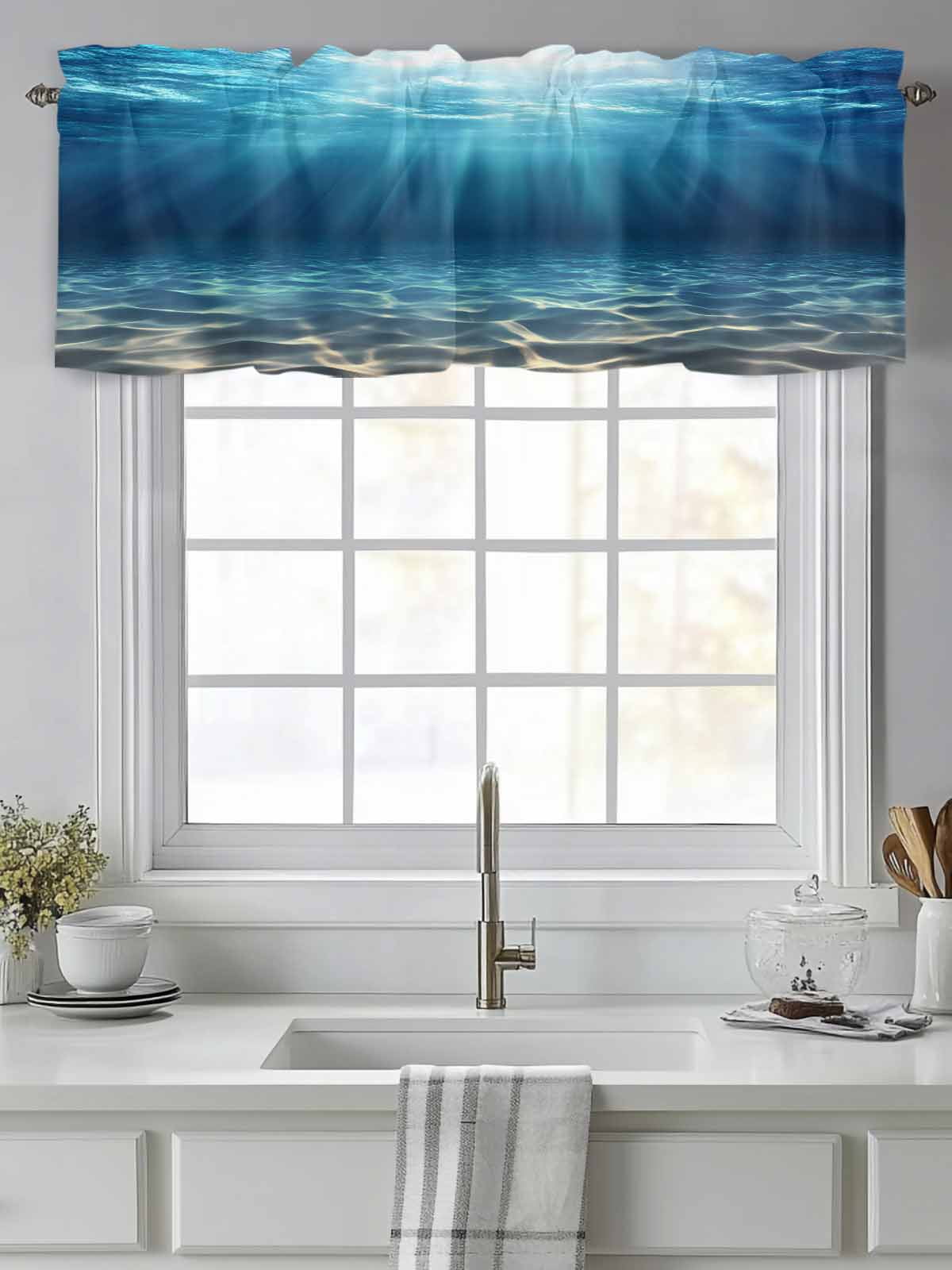 Blue Ocean Water Ripples Valances for Windows,Kitchen Valance Rod ...