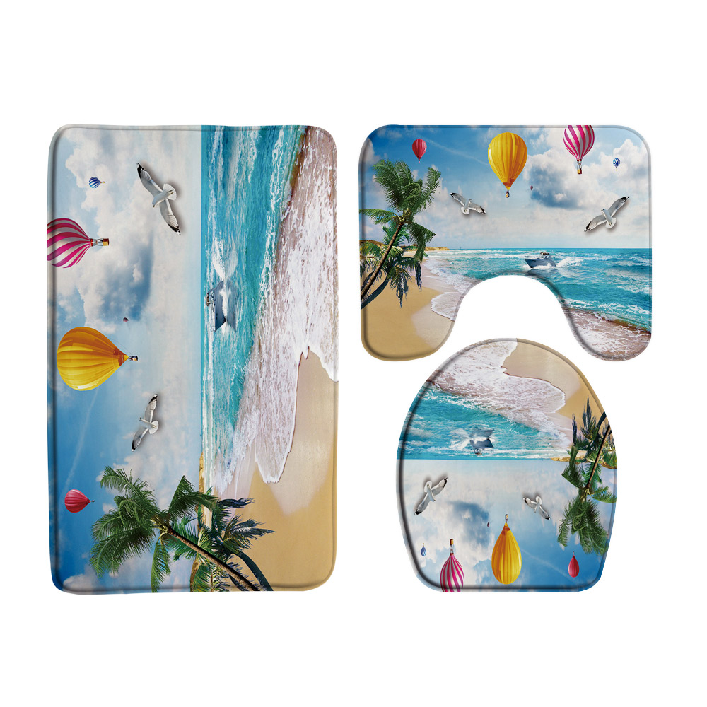Blue Ocean Wave Beach Tropical Sea Landscape Bath Mat 3pcs Set Palm ...