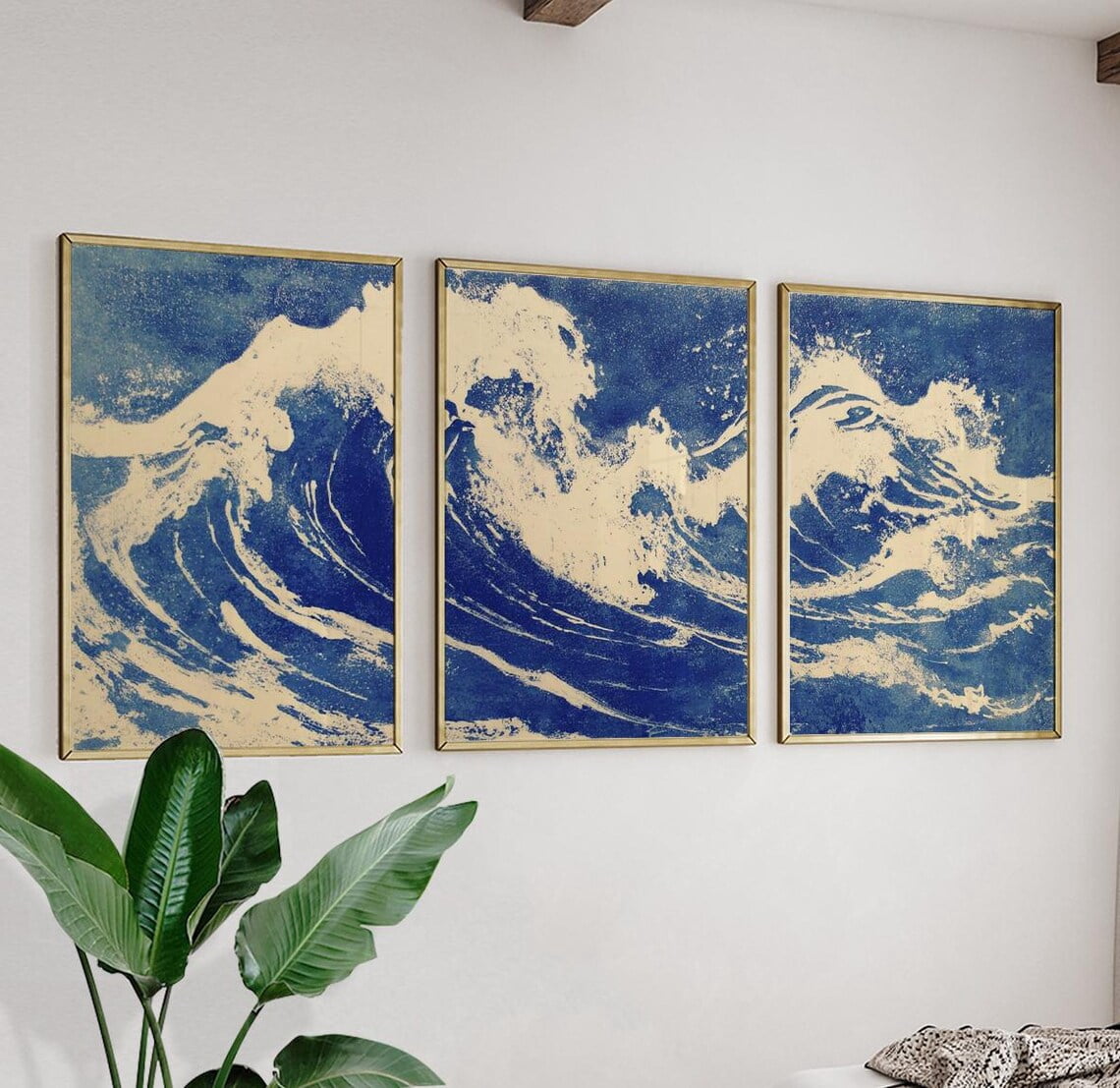 Blue Ocean Wave Japanese Style Sea Triptych Wall Art Set 3 Unframed ...
