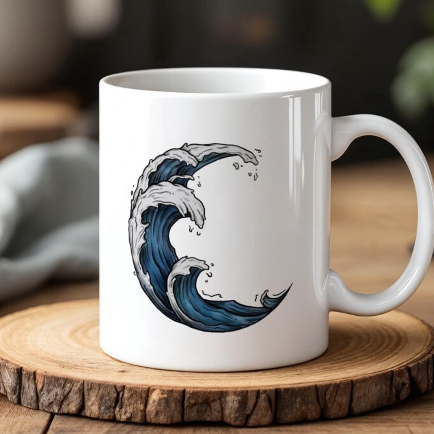Blue Ocean Wave Mug oz Ceramic Coffee Cup, Pm Quality Beach Vibes Gift ...