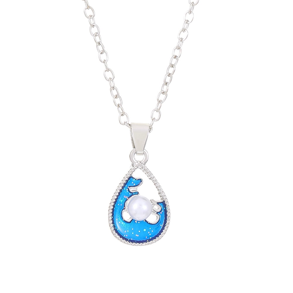 Blue Ocean Wave Pendant Necklace with Pearl Accents - Beach-Themed ...