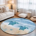 Blue Ocean Wave Sea Turtle Round Rug 5ft Seaside Starfish Coral ...
