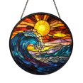 Blue Ocean Wave Stained Glass Style Suncatcher Window Hanging Decor ...