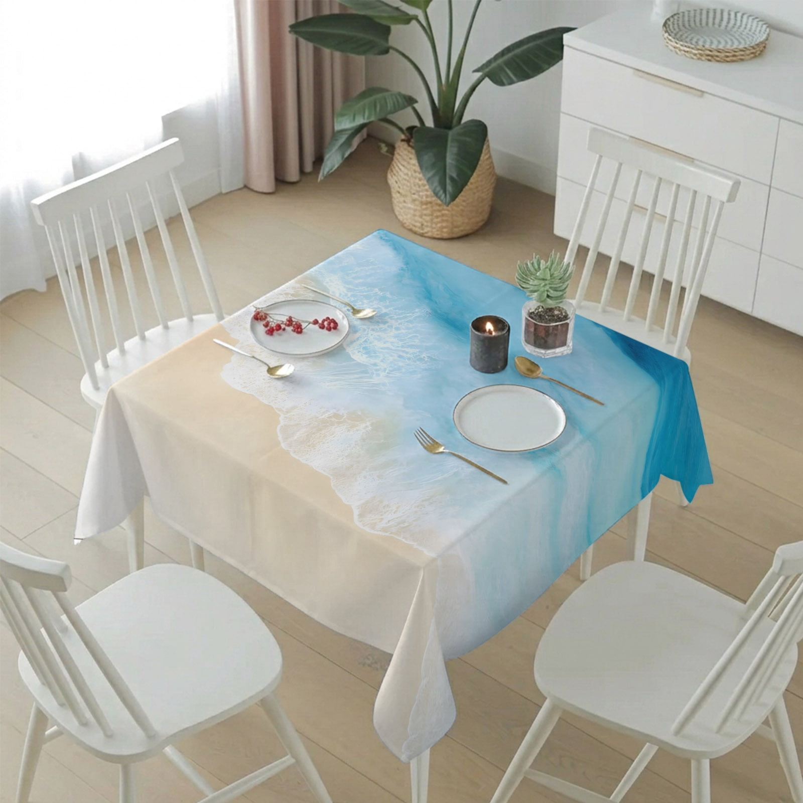 Blue Ocean Wave Table Cloth 54x54in, Waterproof Square Tablecloth ...