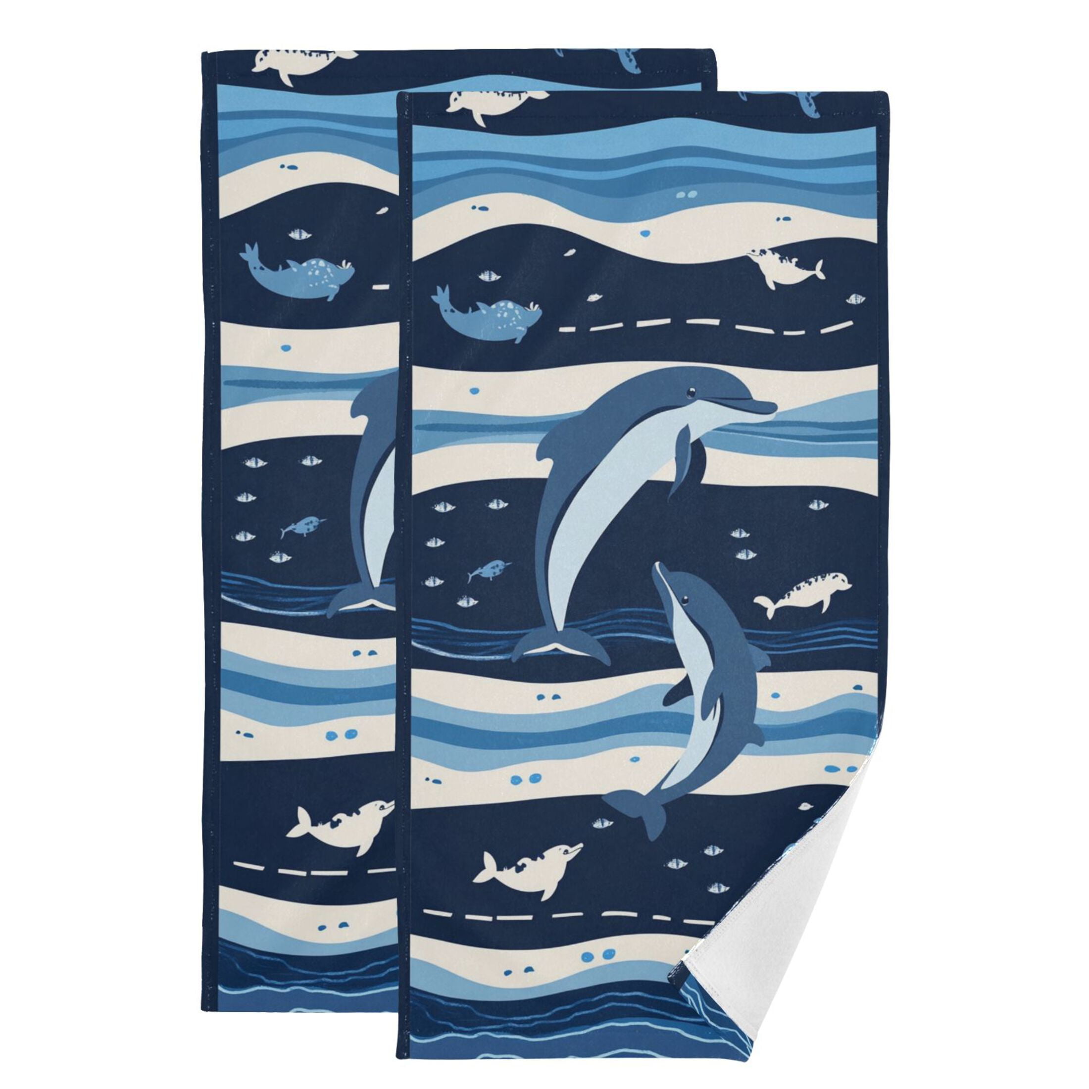 Blue Ocean Waves Dolphins Hand Towel Absorbent Bath Towels for Bathroom ...