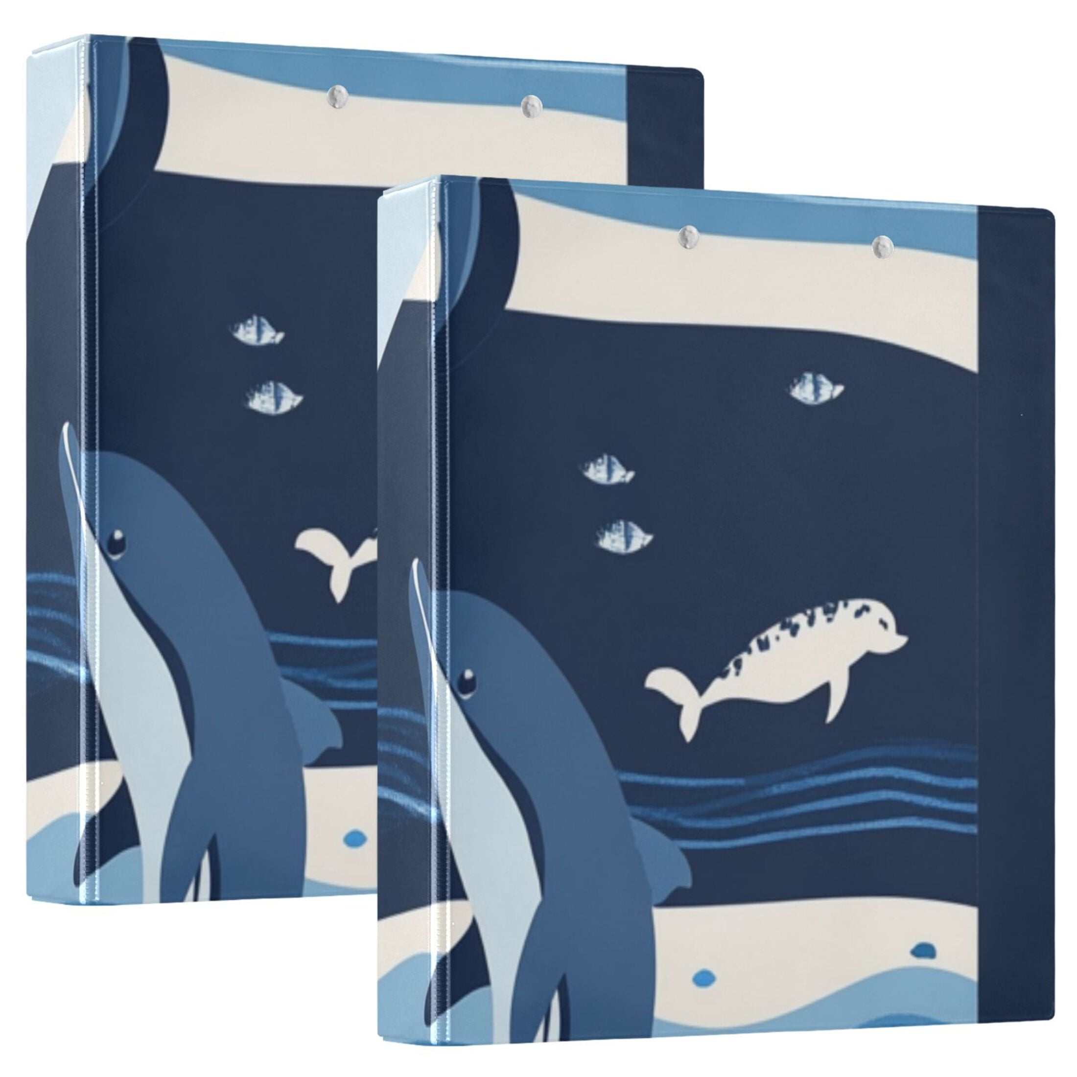 Blue Ocean Waves Dolphins Round Ring Binder 3 Rings 1.5" Capacity File ...