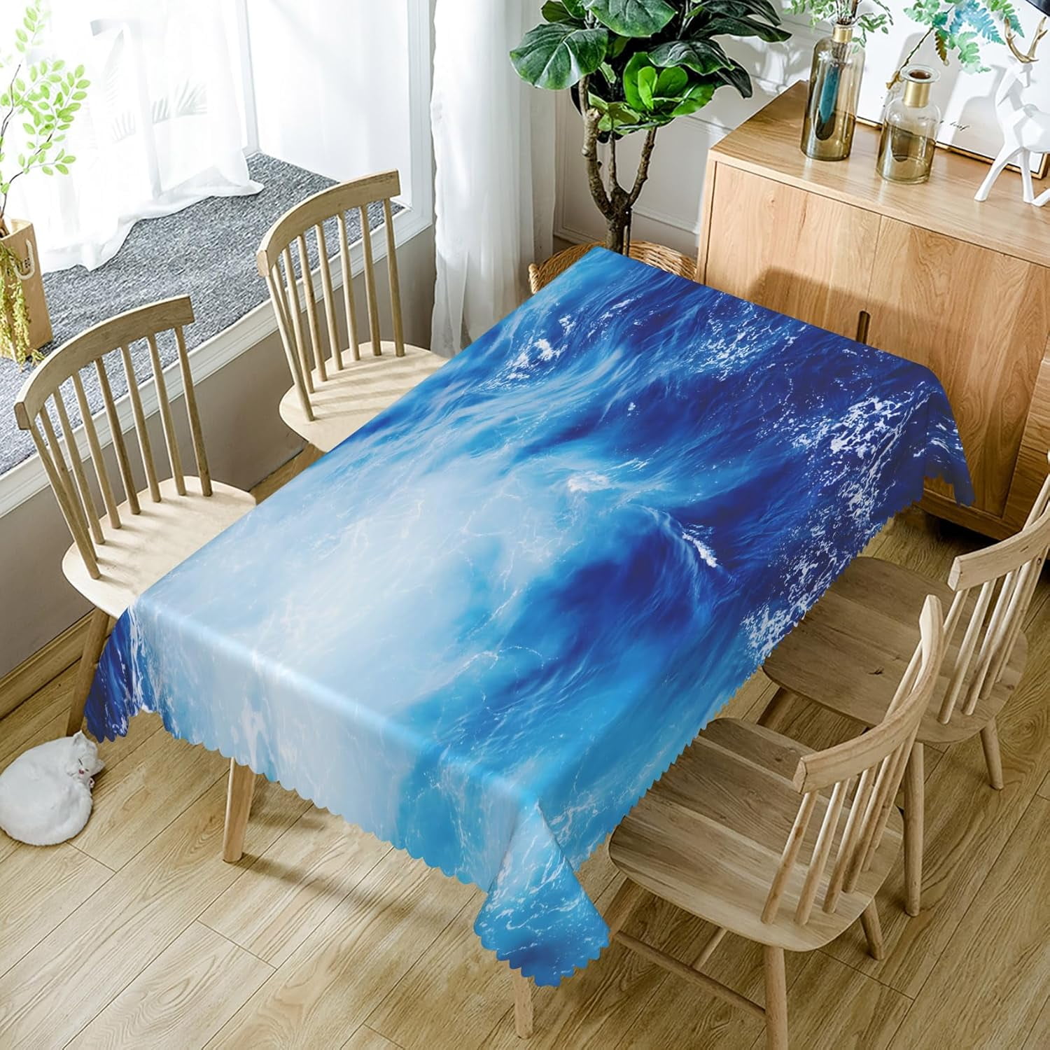 Blue Ocean Waves Fabric Tablecloth,60x102 Inch Under The Sea Party ...