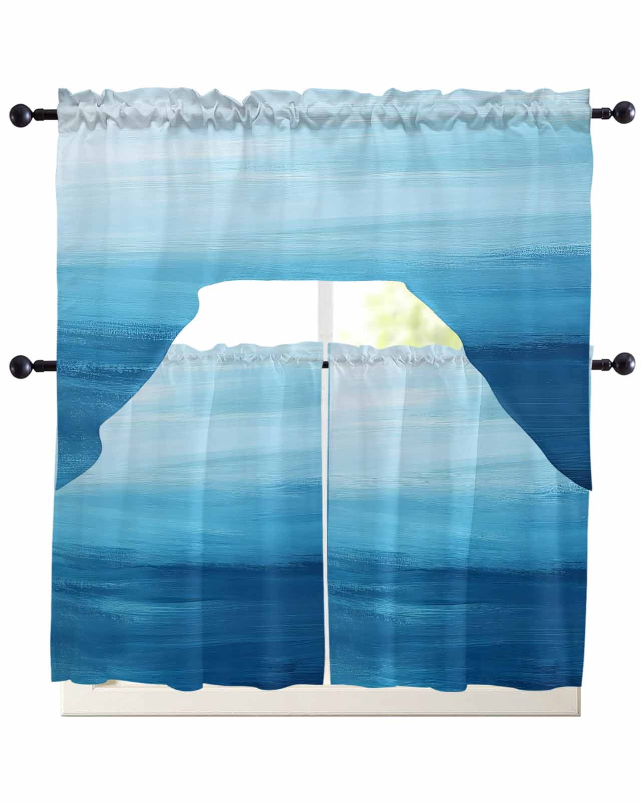 Blue Ocean Waves Kitchen Curtains Sets 24 Inch Length with Valance ...