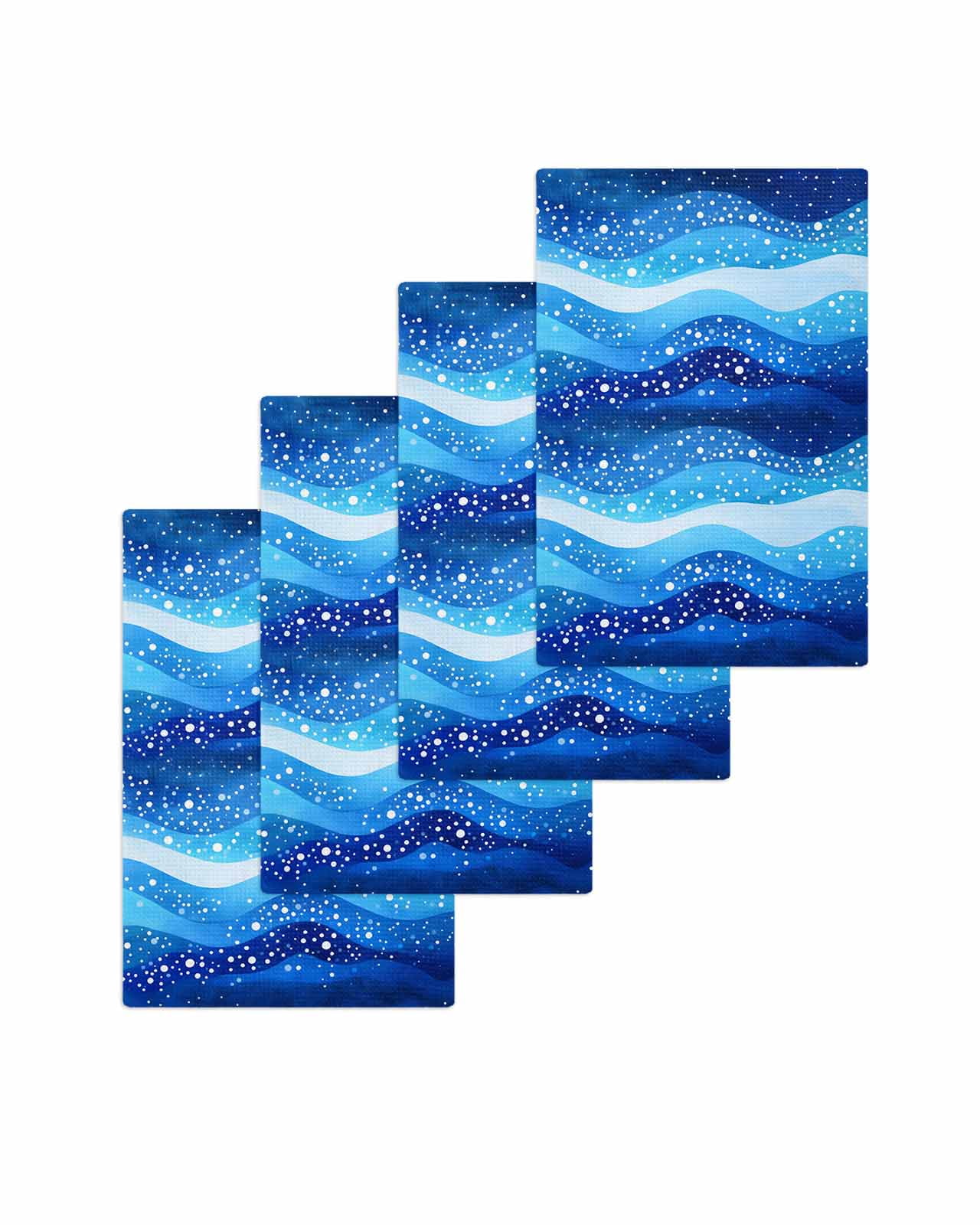 Blue Ocean Waves Kitchen Dish Towels for Drying Dishes Set of 4, Abstract Wave Point Coastal ...