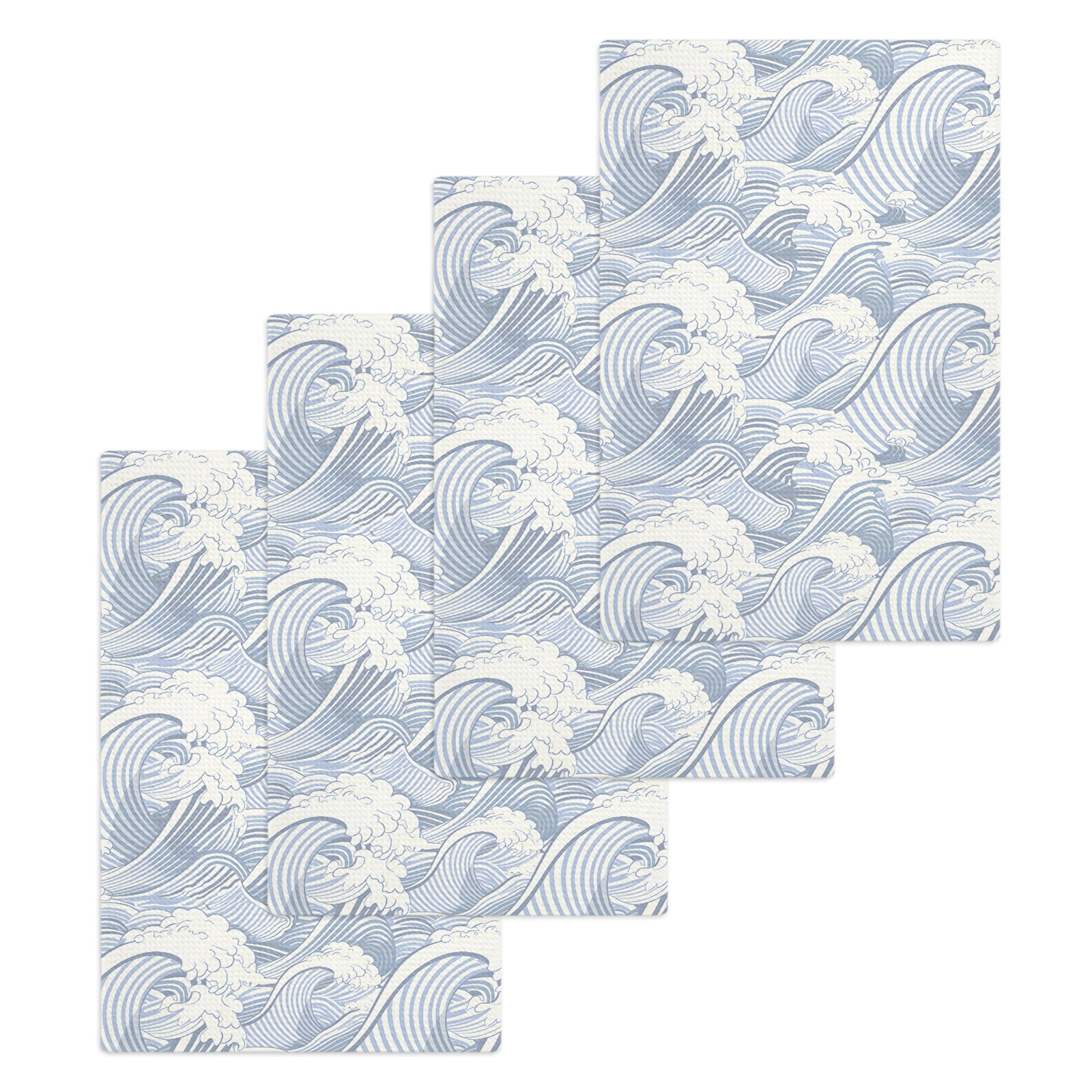 Blue Ocean Waves Kitchen Dish Towels for Drying Dishes Set of 4, Moire ...