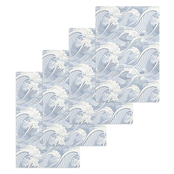 Blue Ocean Waves Kitchen Dish Towels for Drying Dishes Set of 4, Moire ...