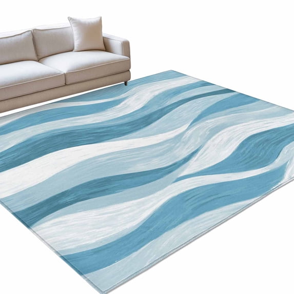 Blue Ocean Waves Large Area Rugs 6x9ft Abstract Modern Ombre Stripes ...