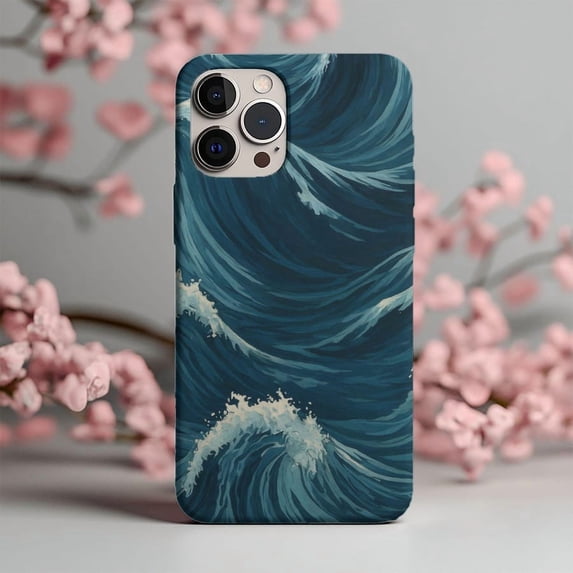 Blue Ocean Waves Nautical Style Case for iPhone 11 12 13 14 15 16 17 ...