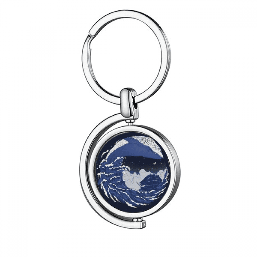 Blue Ocean Waves Night Dark Rotating Keychain Metal Keyring Holder ...