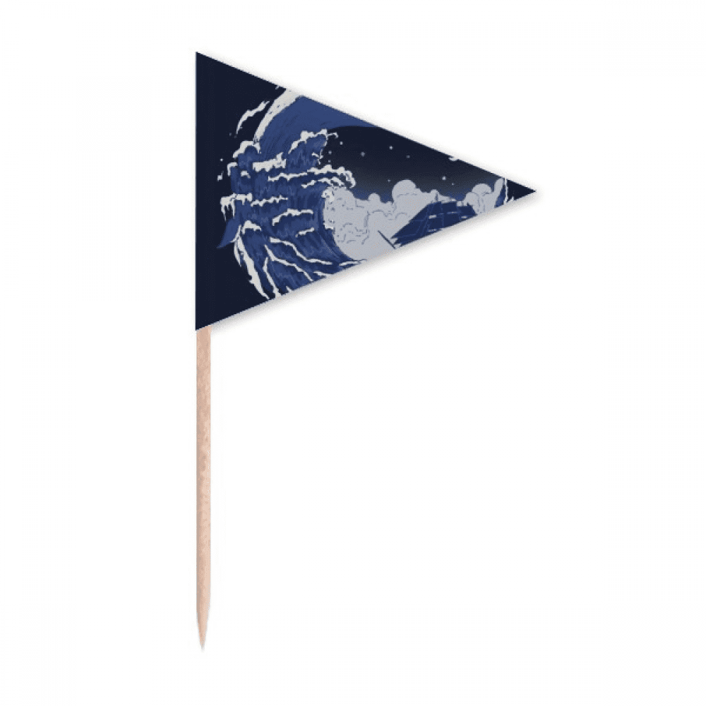 Blue Ocean Waves Night Dark Toothpick Triangle Cupcake Toppers Flag ...