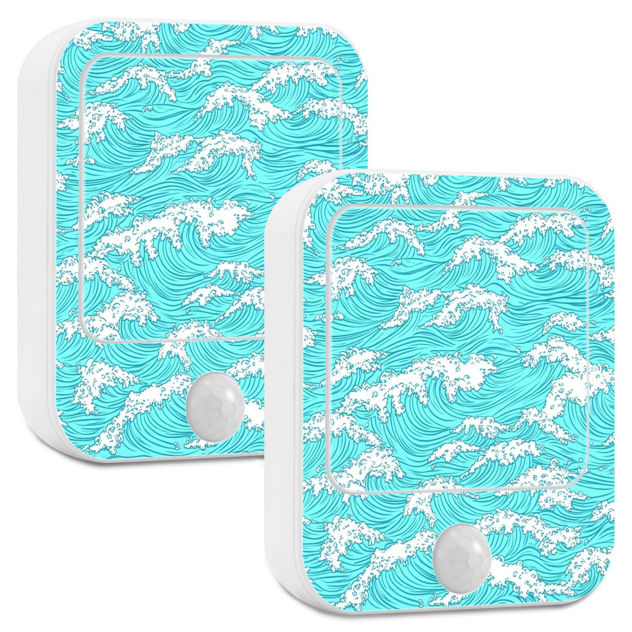 Blue Ocean Waves Pattern 2 Pack Night Light with Motion Sensor ...