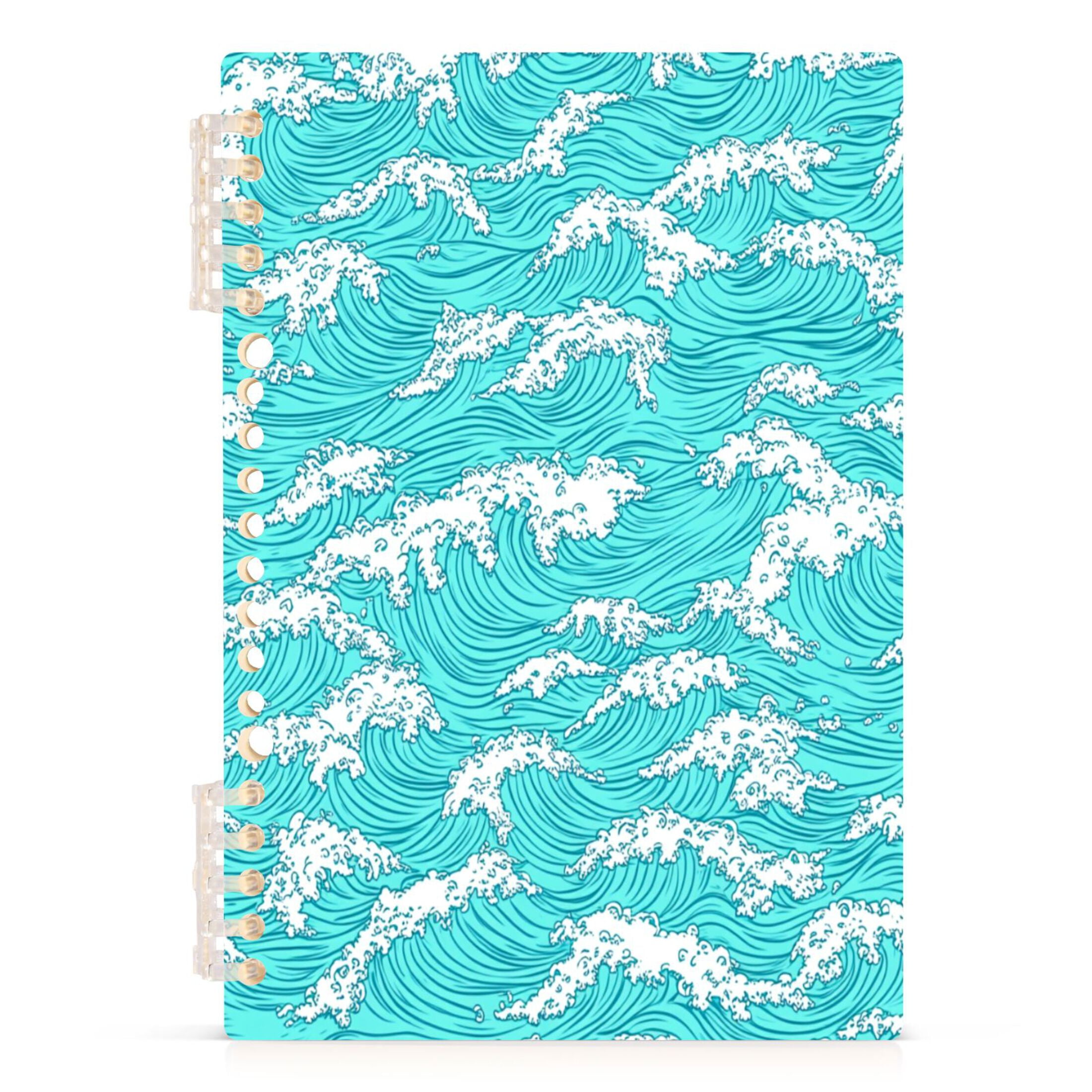 Blue Ocean Waves Pattern A5 8.3x5.7in PP Notebook, Adjustable Rings, 60 ...