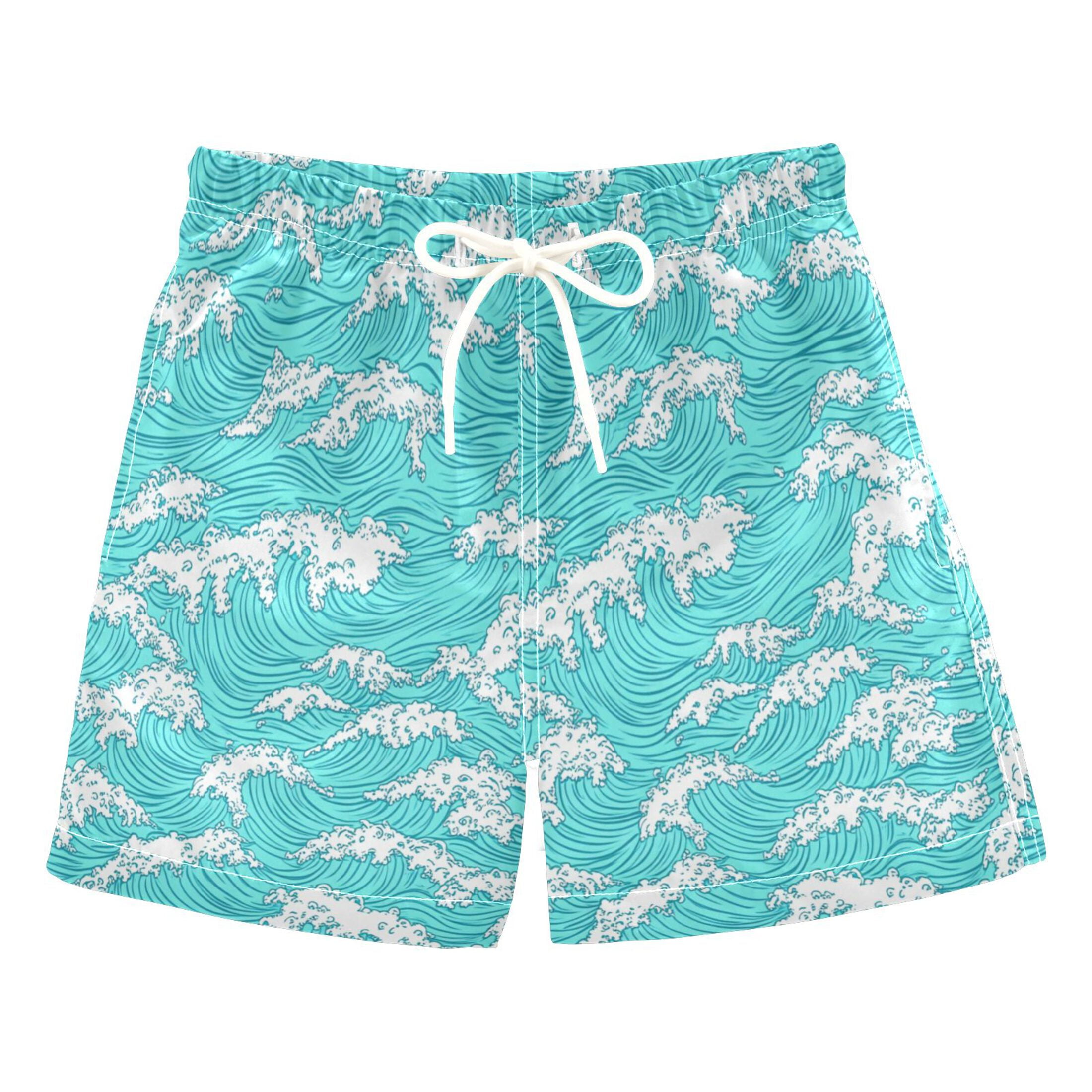 Blue Ocean Waves Pattern Boys' Swim Trunks Beach Pool Shorts Quick Dry ...