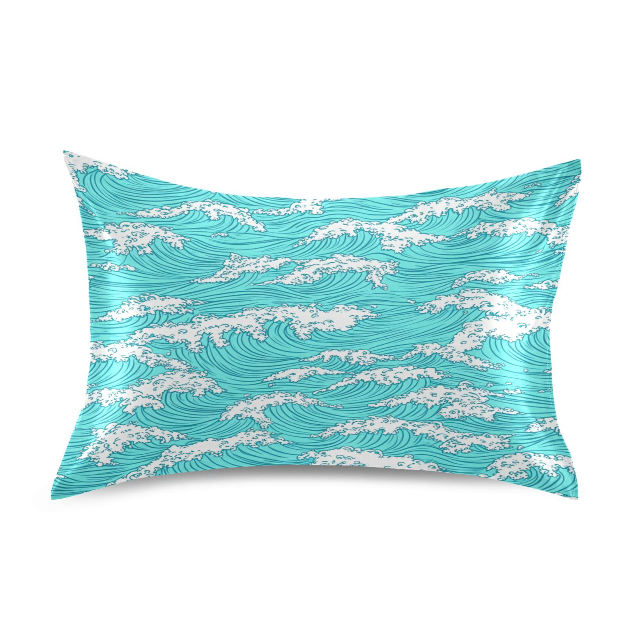 Blue Ocean Waves Pattern Queen Size Pillowcase Silky Smooth Finish Anti ...