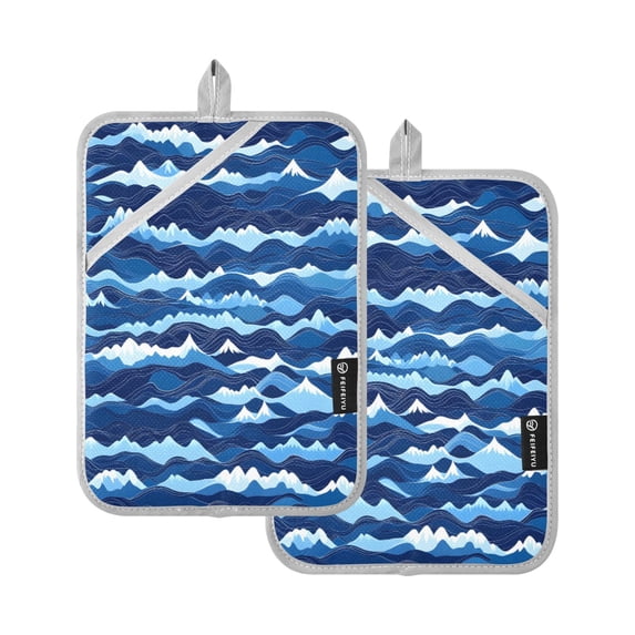 Blue Ocean Waves Pot Holder Set 2 Piece Non-Slip Oven Hot Pads Heat ...