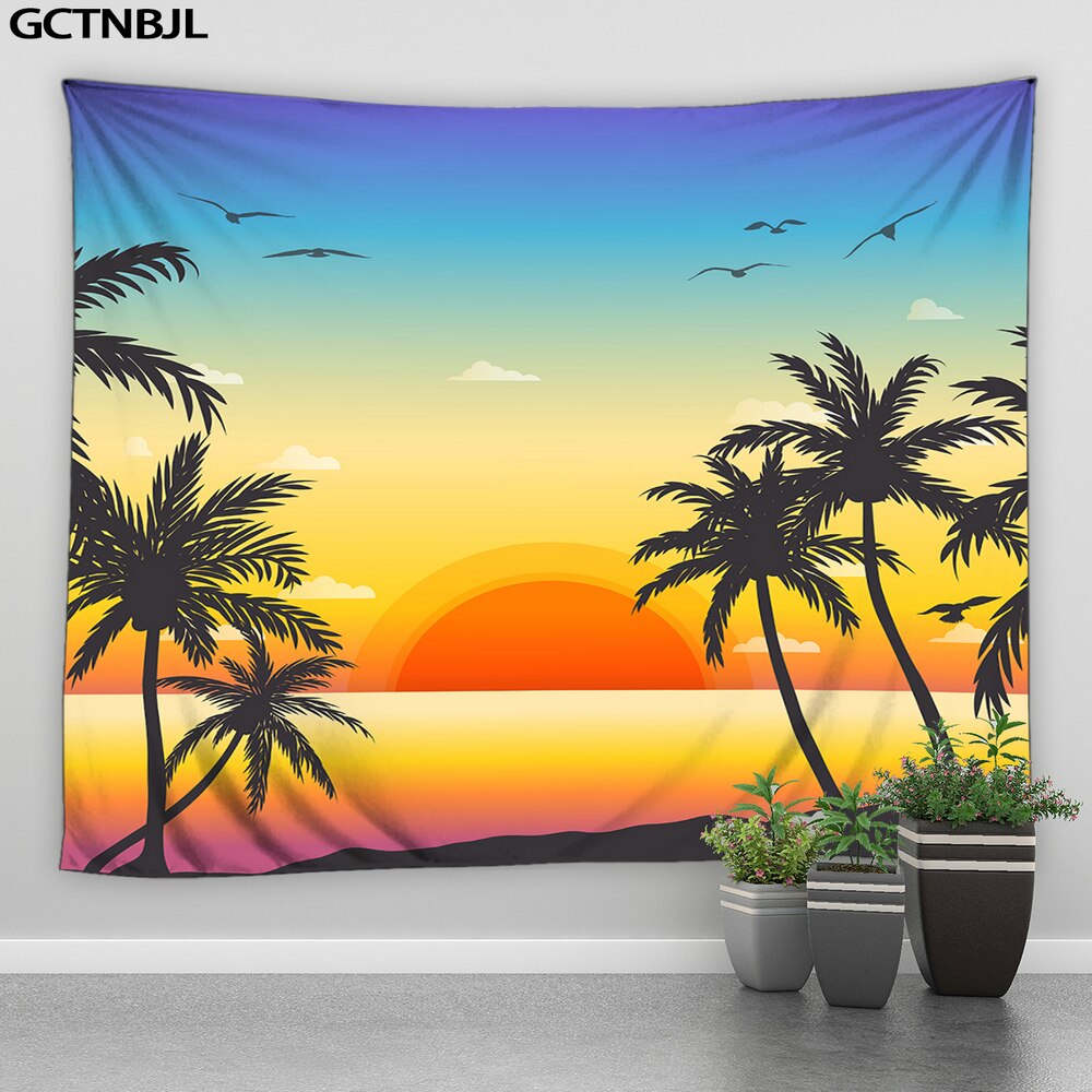 Blue Ocean Waves Sea Sunset Landscape Large Tapestry Beautiful Scenery ...