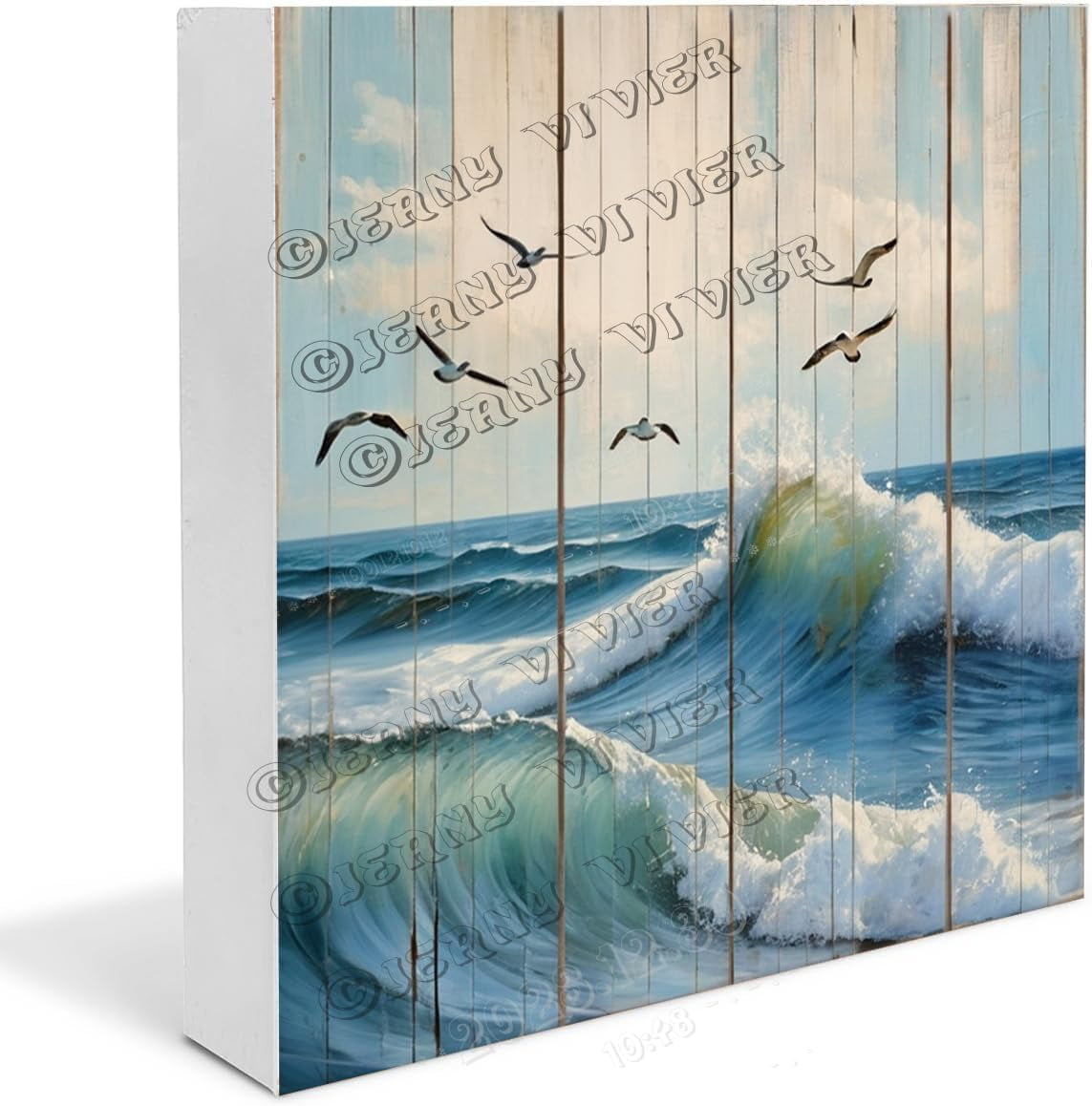 Blue Ocean Waves Seagulls Wooden Box Sign Gifts for Kids Funny Ocean ...