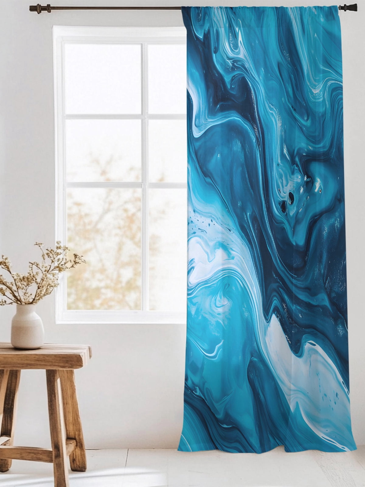 Blue Ocean Waves Sheer Curtains 108 Inch Long 1 Panel Blue Marble ...