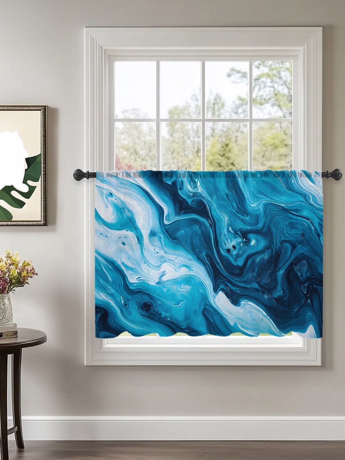 Blue Ocean Waves Sheer Curtains 54 Inch Long 1 Panel Blue Marble ...