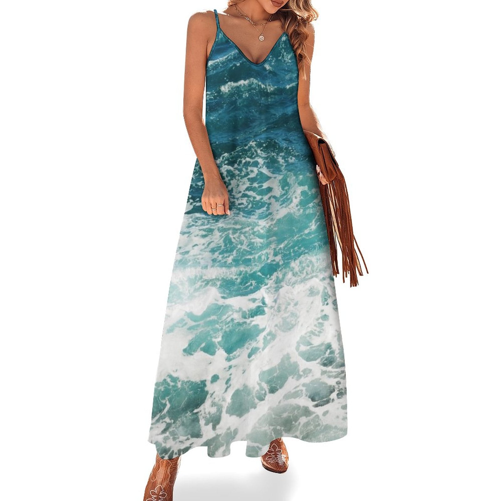 Blue Ocean Waves Sleeveless Dress dresses korean style summer dress ...