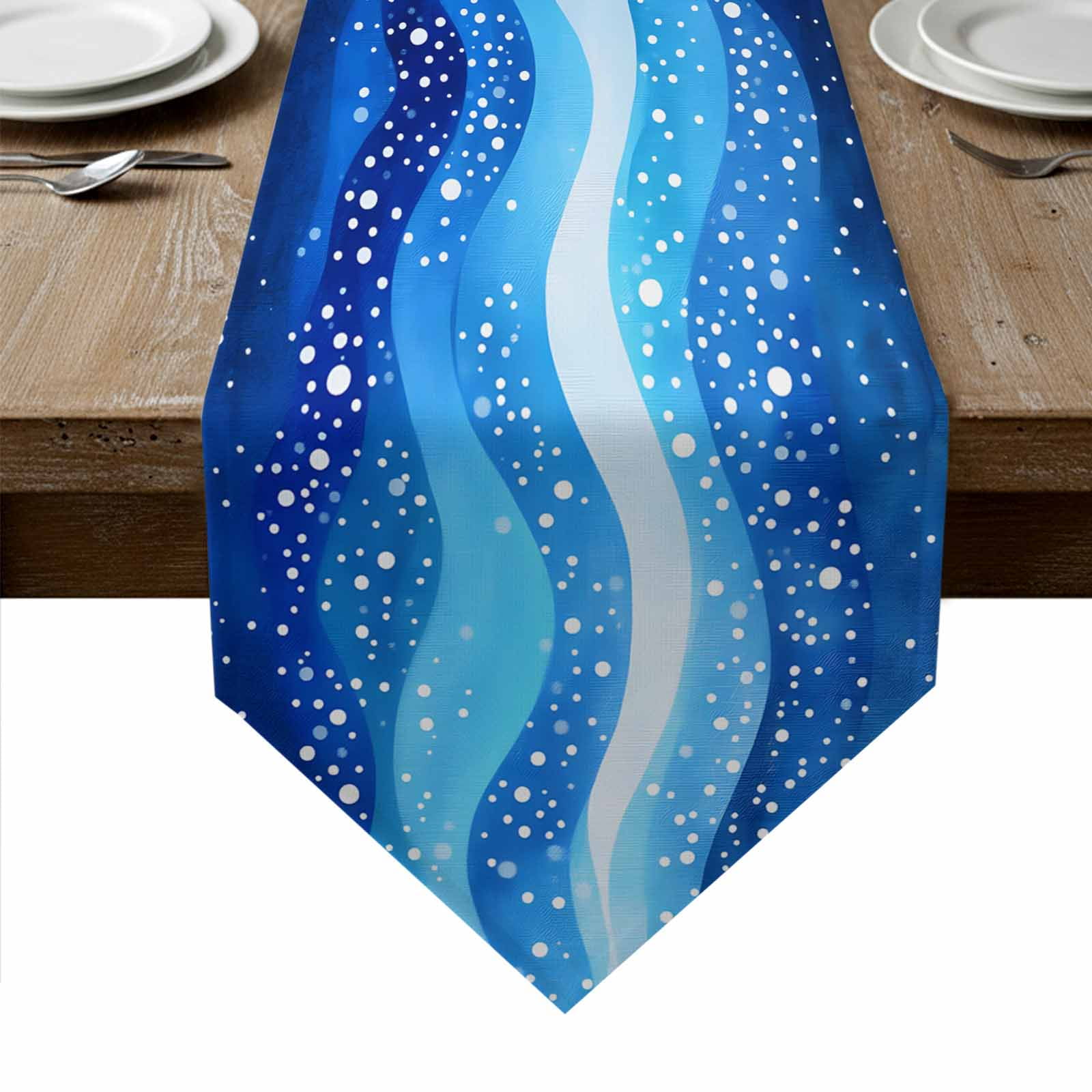 Blue Ocean Waves Table Runner Linen Burlap Table Runner 72 Inches Long ...