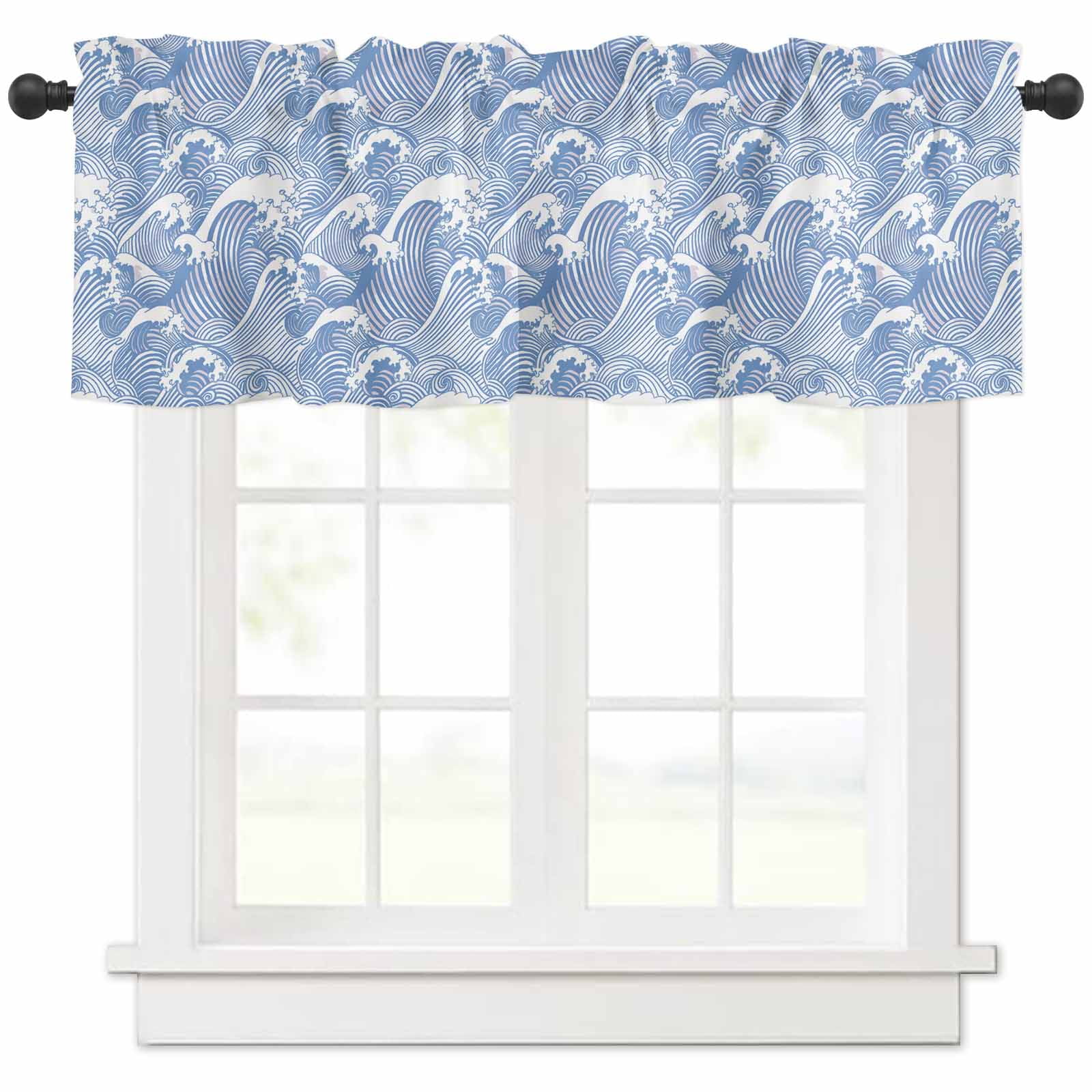 Blue Ocean Waves Valances for Windows Farmhouse Kitchen Curtains ...