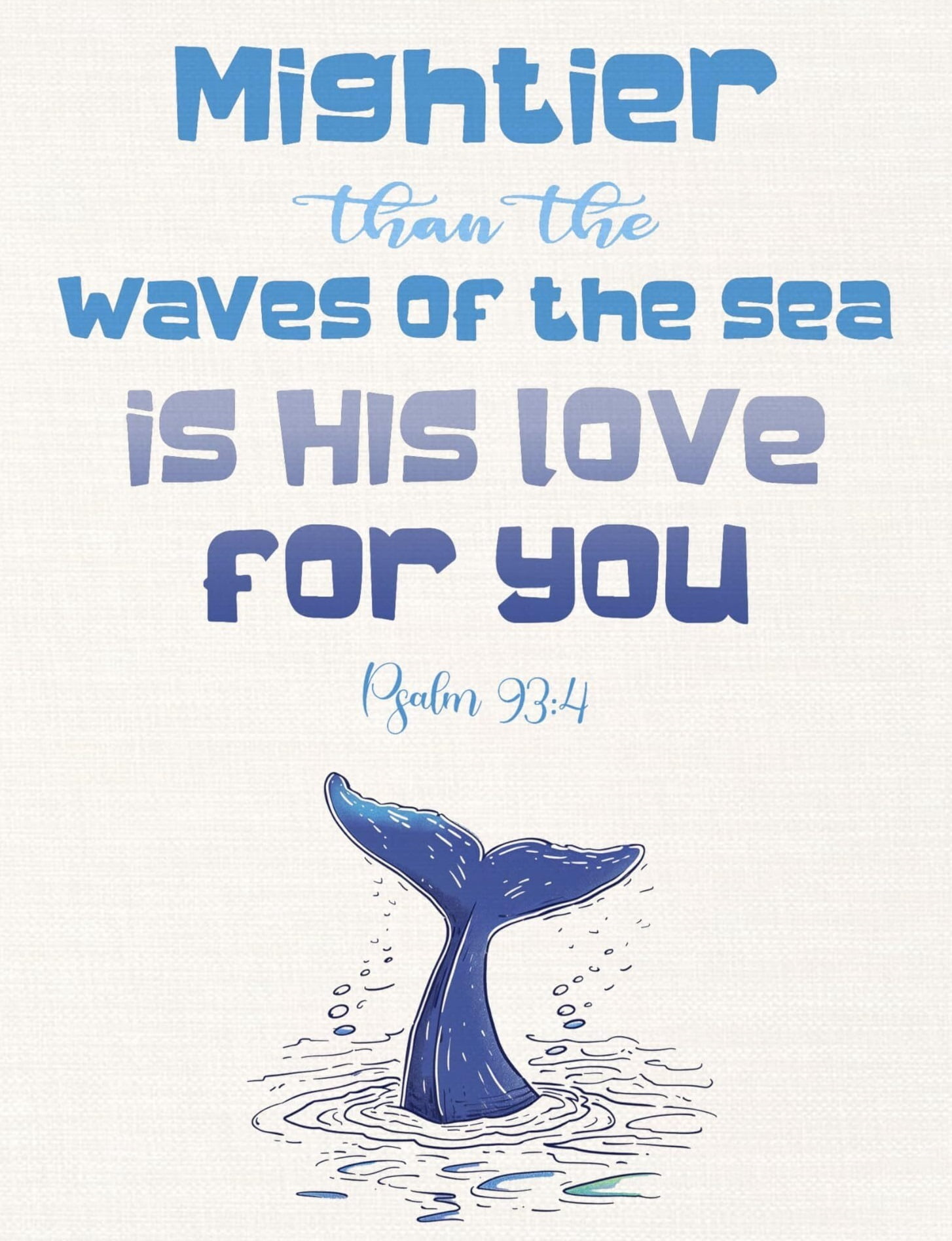 Blue Ocean Whale Christian Wall Art Poster Bible Verse Decor, Psalm 93: ...