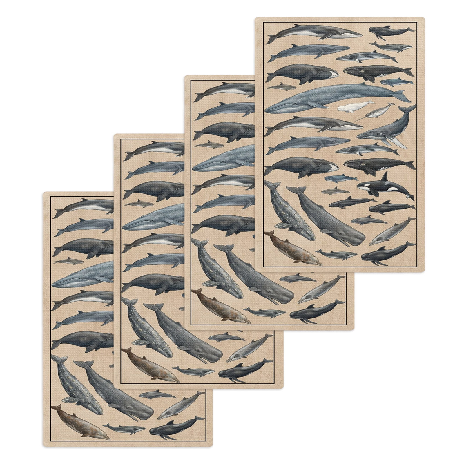 Blue Ocean Whales Kitchen Dish Towels for Drying Dishes Set of 4, Retro ...