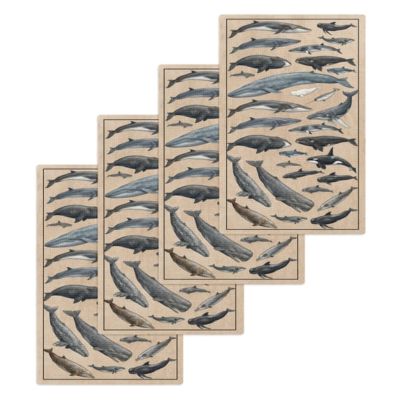 Blue Ocean Whales Kitchen Dish Towels for Drying Dishes Set of 4, Retro ...