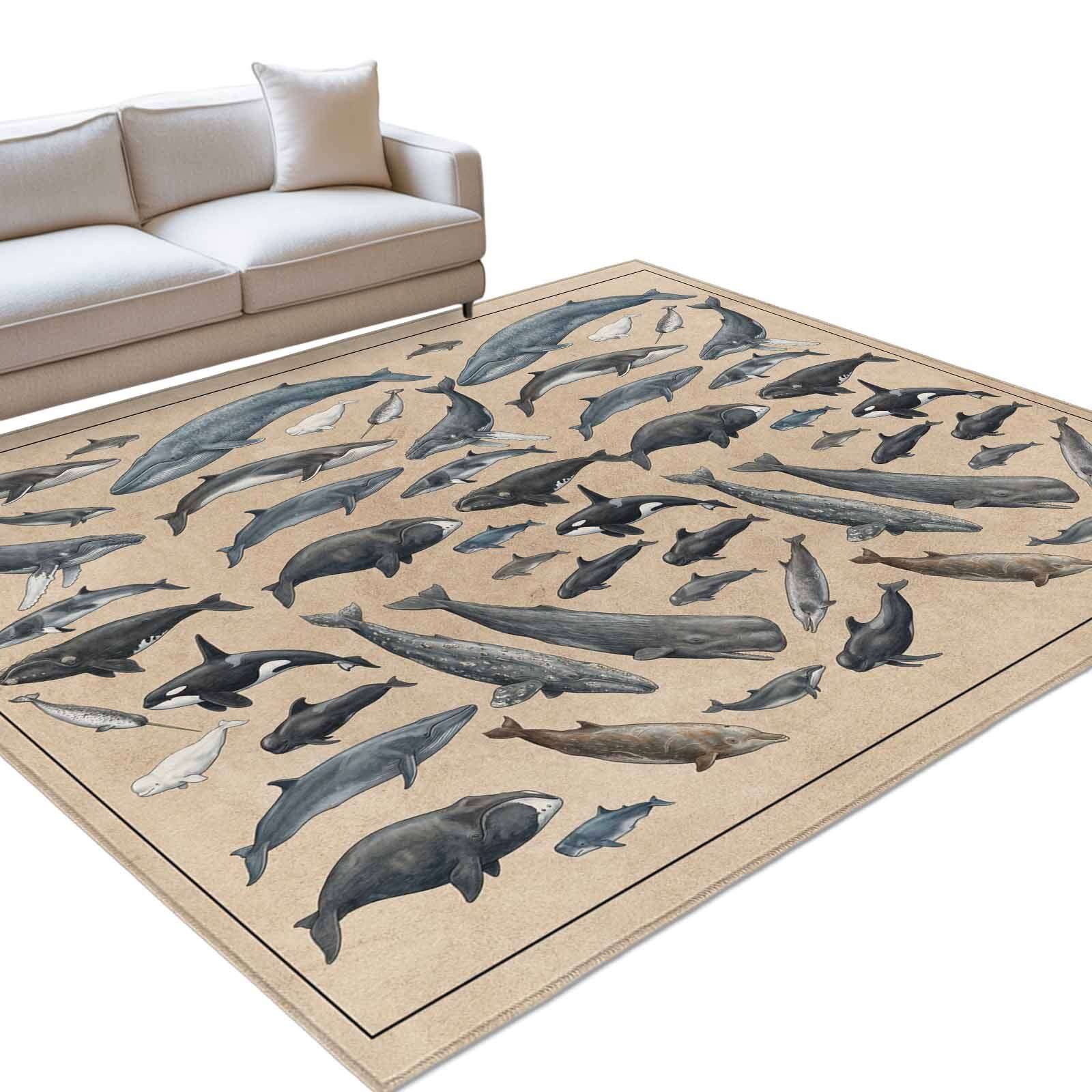 Blue Ocean Whales Washable Rug 2.7x5 Area Rug for Living Room Bedroom ...