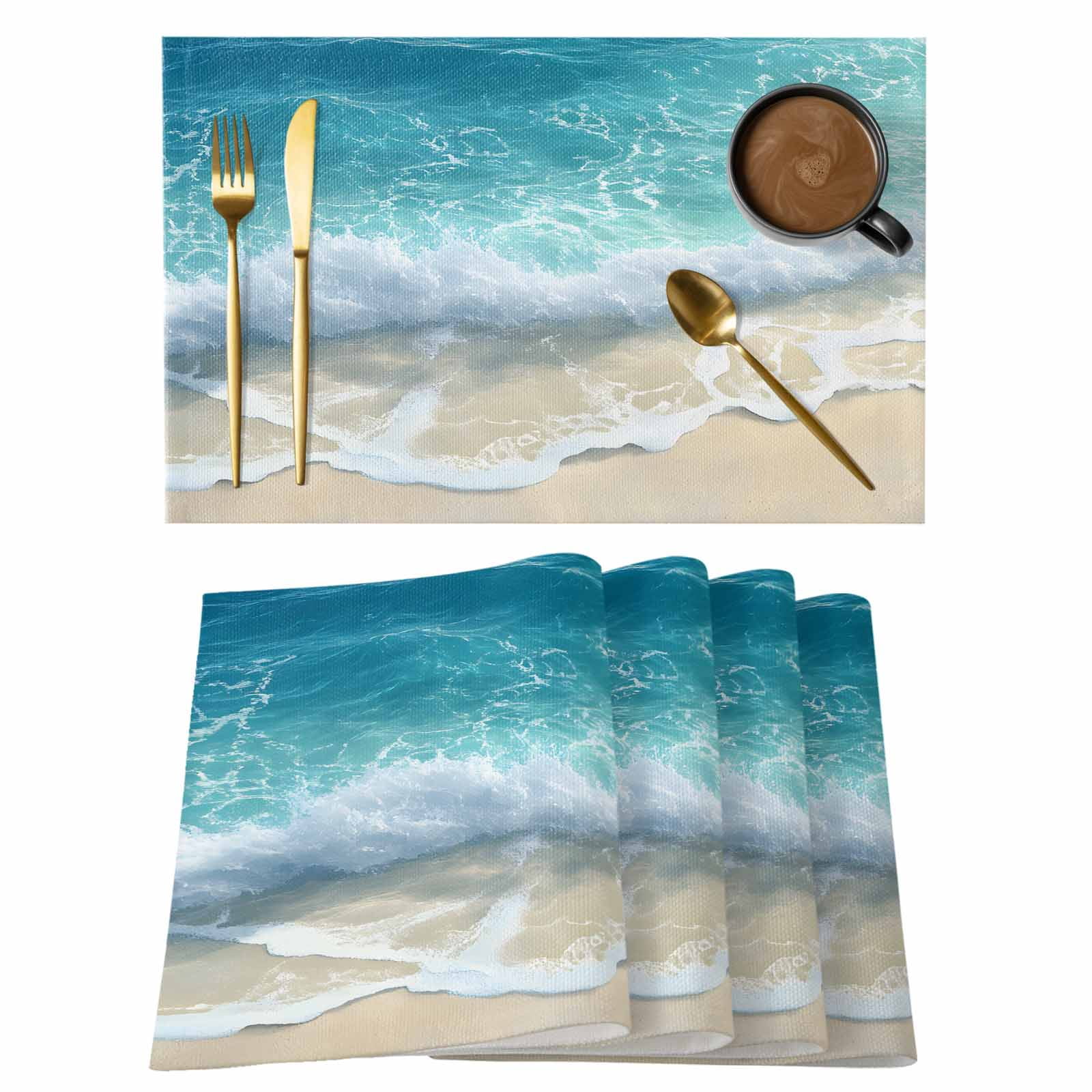 Blue Ocean White Wave Placemats Set of 4 Beach Place Mats Table Mats ...