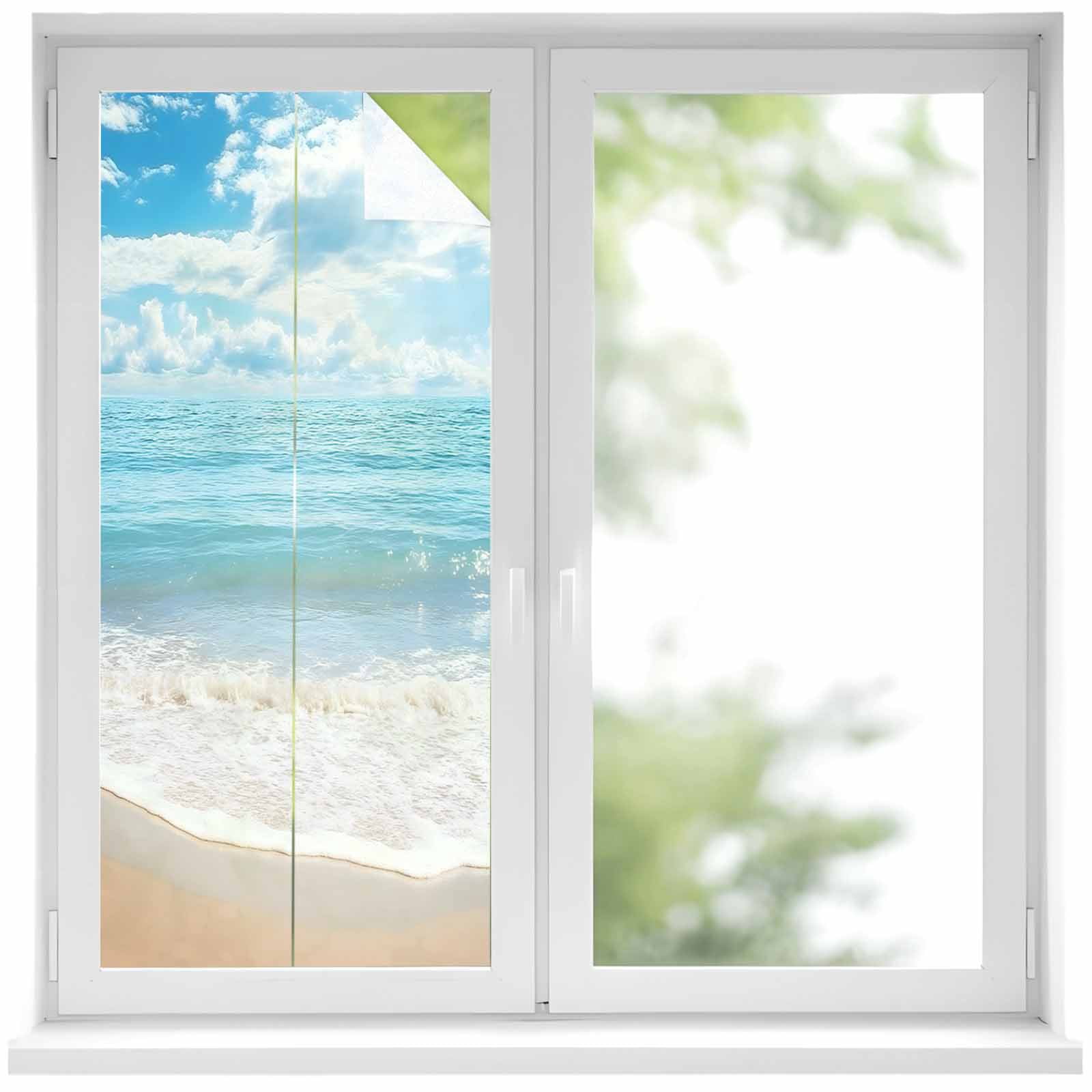 Blue Ocean Window Privacy Film, Coastal Sea Beach Shore Sky Waves ...