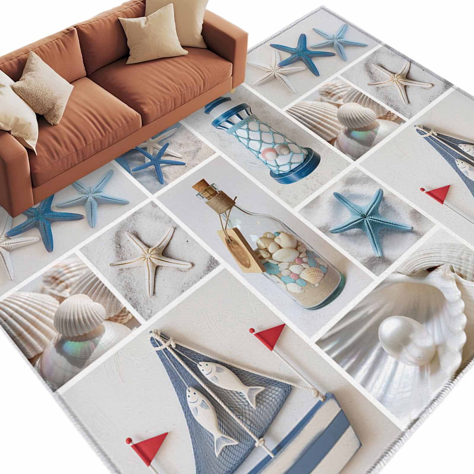 Blue Oceans Beach Large Area Rugs for Bedroom Living Room, Soft Non ...